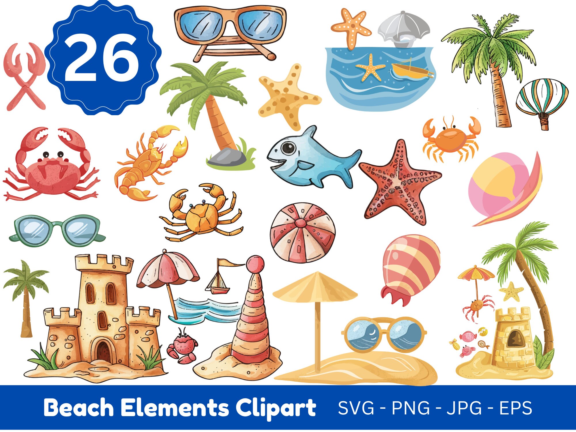 Summer Vibes 26 Clipart png, Jpg, Eps, Svg, Beach Clipart Set, Beach ...