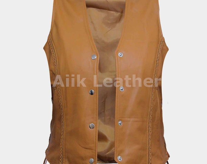 UNIK Premium Women's Biker Motorcycle Black Leather Vest Silver Accents ...