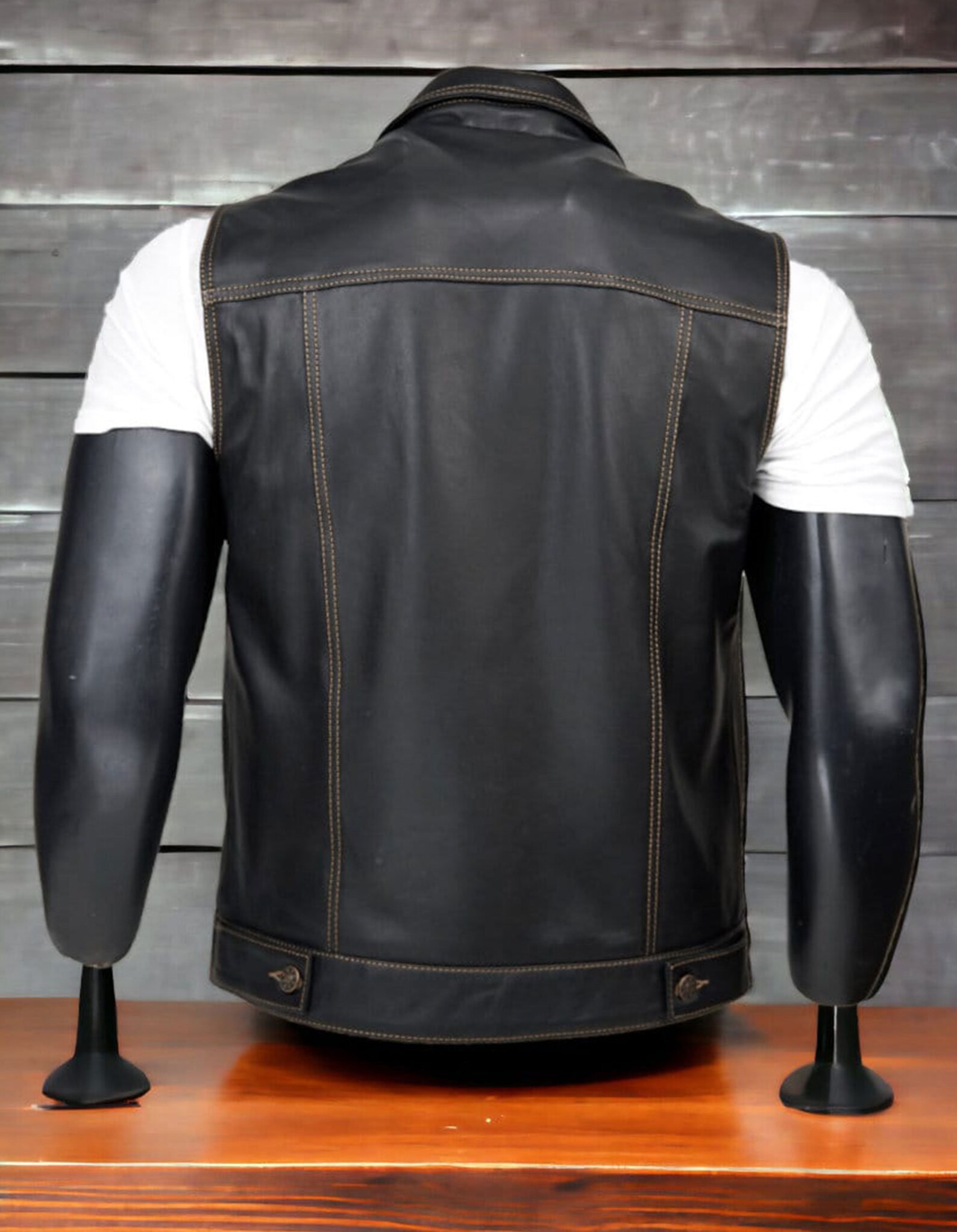 Leather Vest Hunt Club Style Leather Denim Vest Custom Motorcycle Biker ...