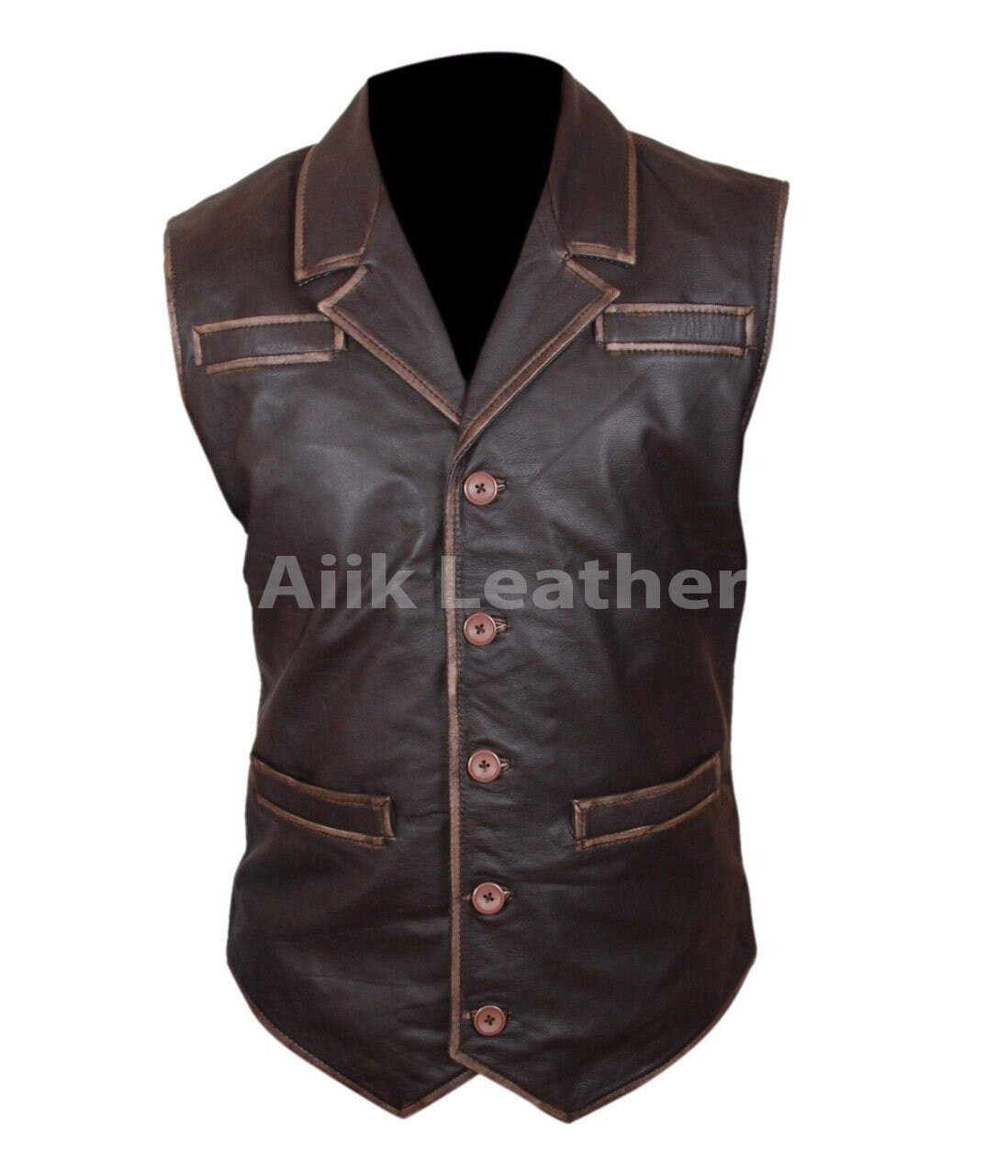 Leather Vest for Men, 100% Original Cow Leather Dark Brown Men's Vest ...