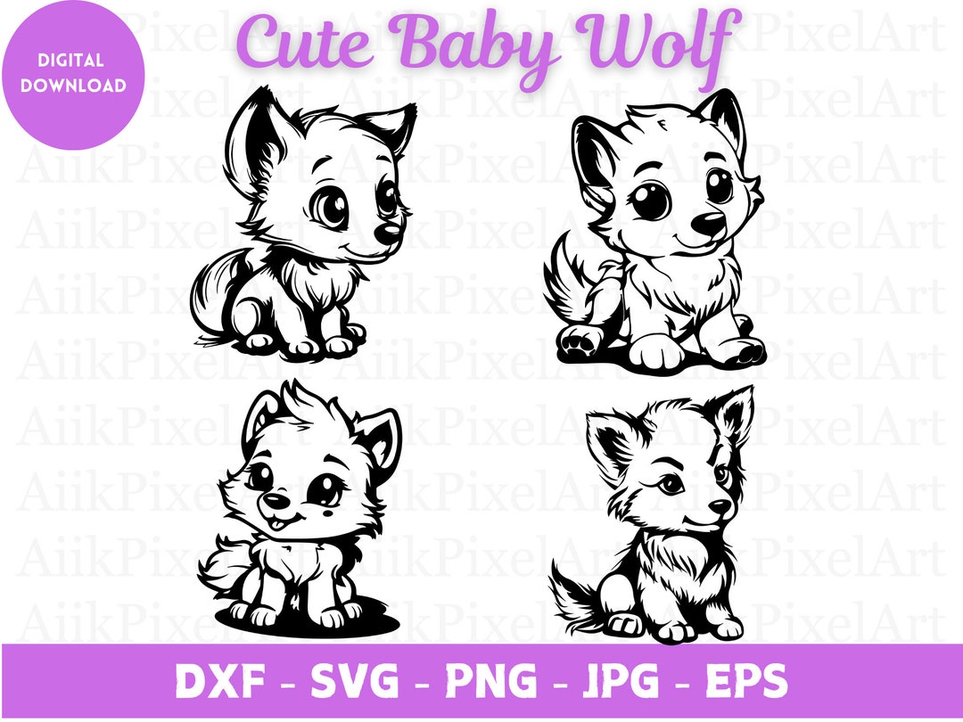 Wolf Puppy Svg Bundle of 4, Baby Wolf Png, Cricut Wolf Png, Wolf Cub ...