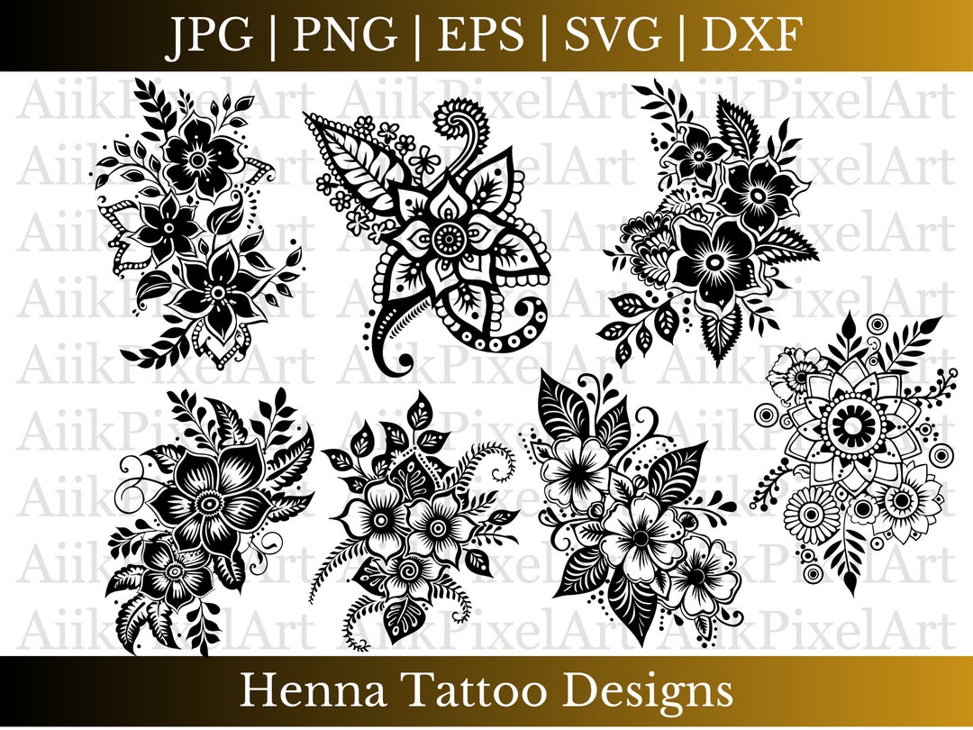 Henna Tattoo Designs, Mehndi Designs in Black Svg Png, Mehndi Svg File ...