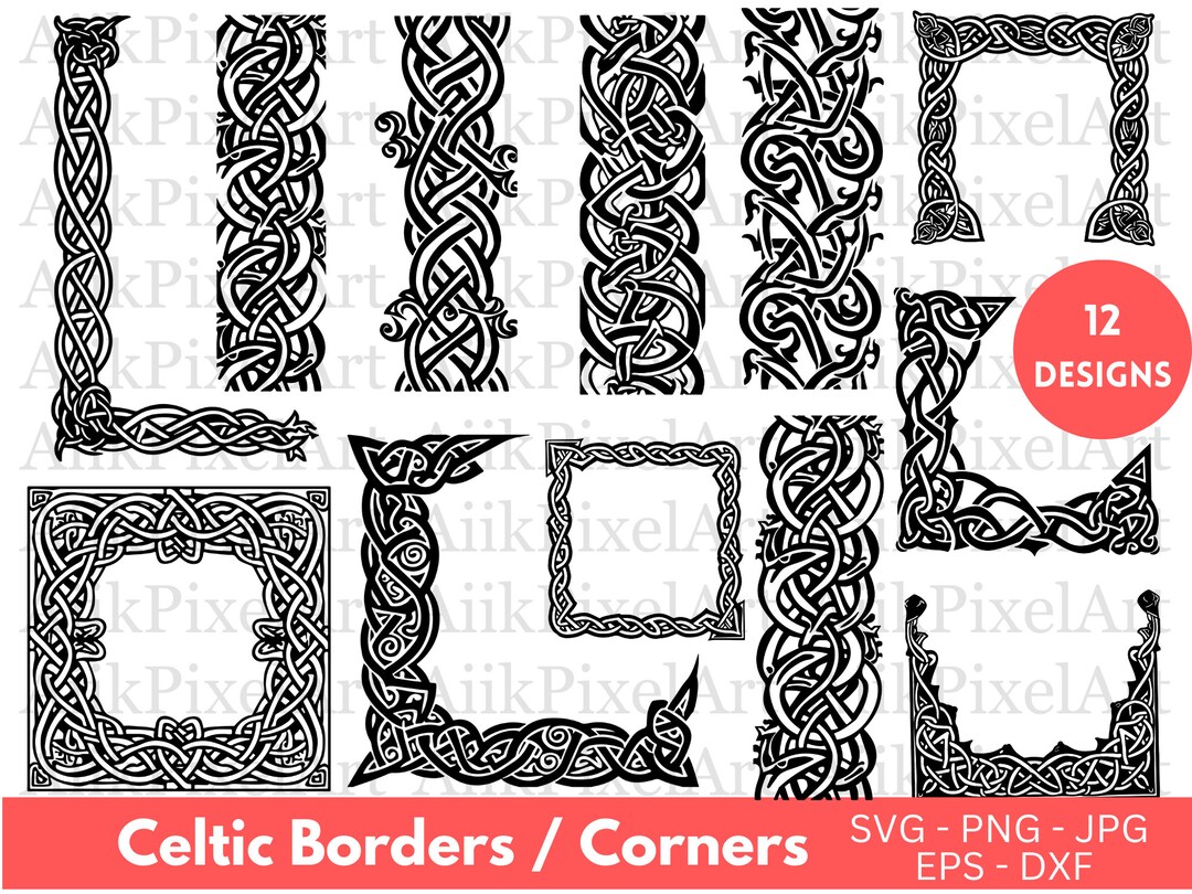 Celtic Border Svg Bundle, Celtic Divider, Celtic Corners 12 Separated Svg Png Jpg Files, Corner ...