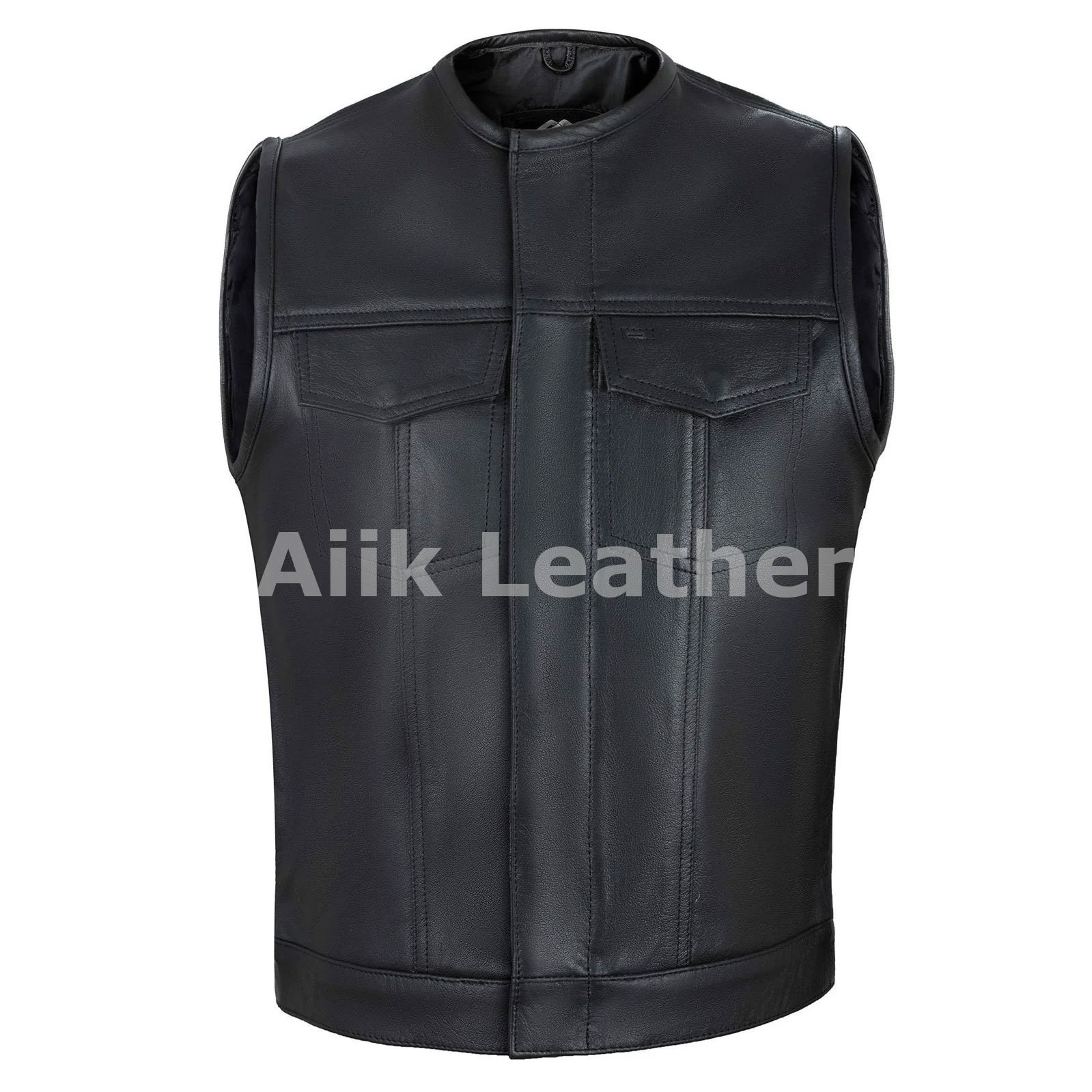 Collarless Sons of Anarchy Cut off Cowhide Leather Vest Biker ...