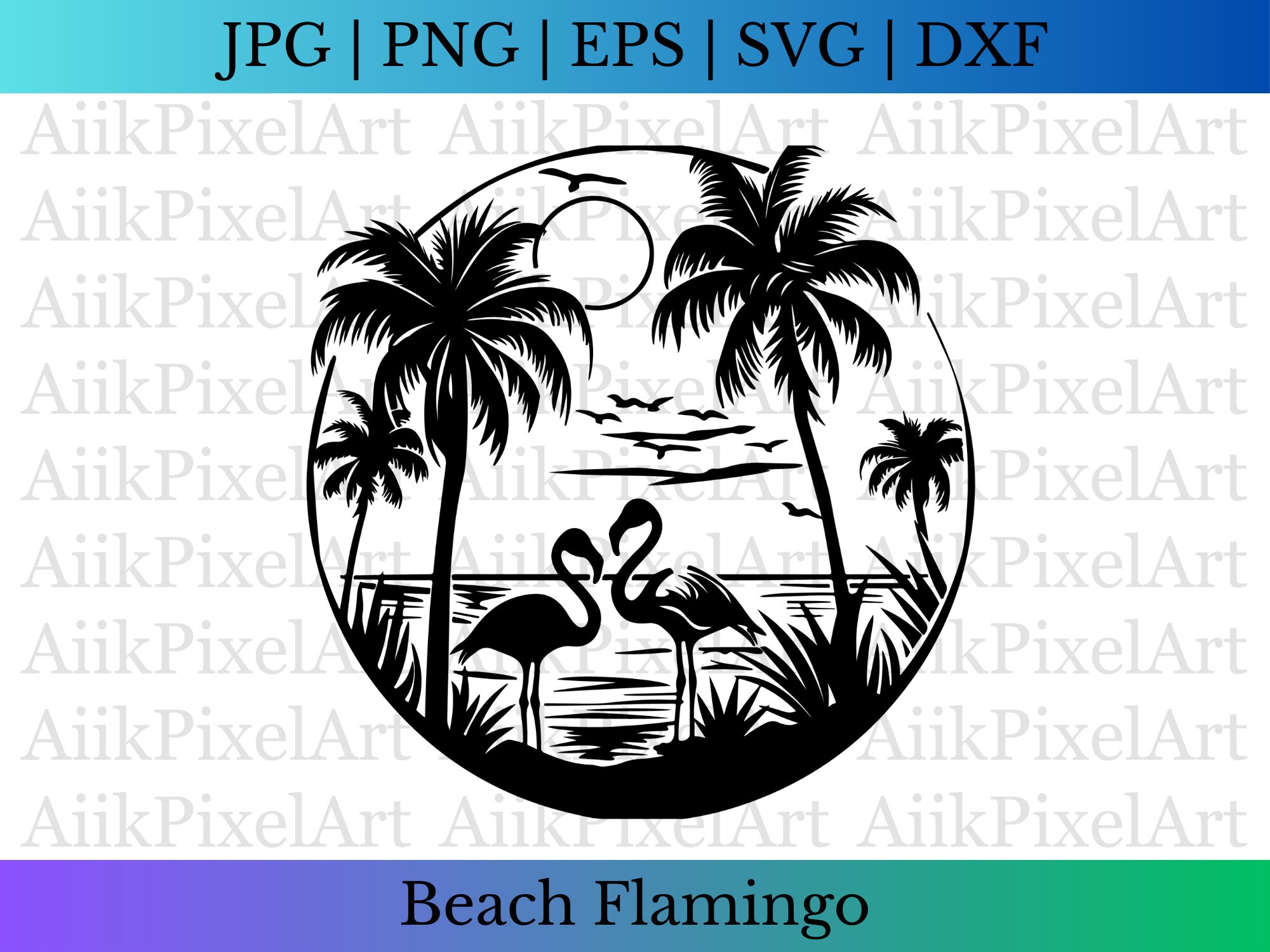 Flamingo SVG PNG, Beach Svg, Round Svg, Bird SVG, Summer Png, Palm Tree ...