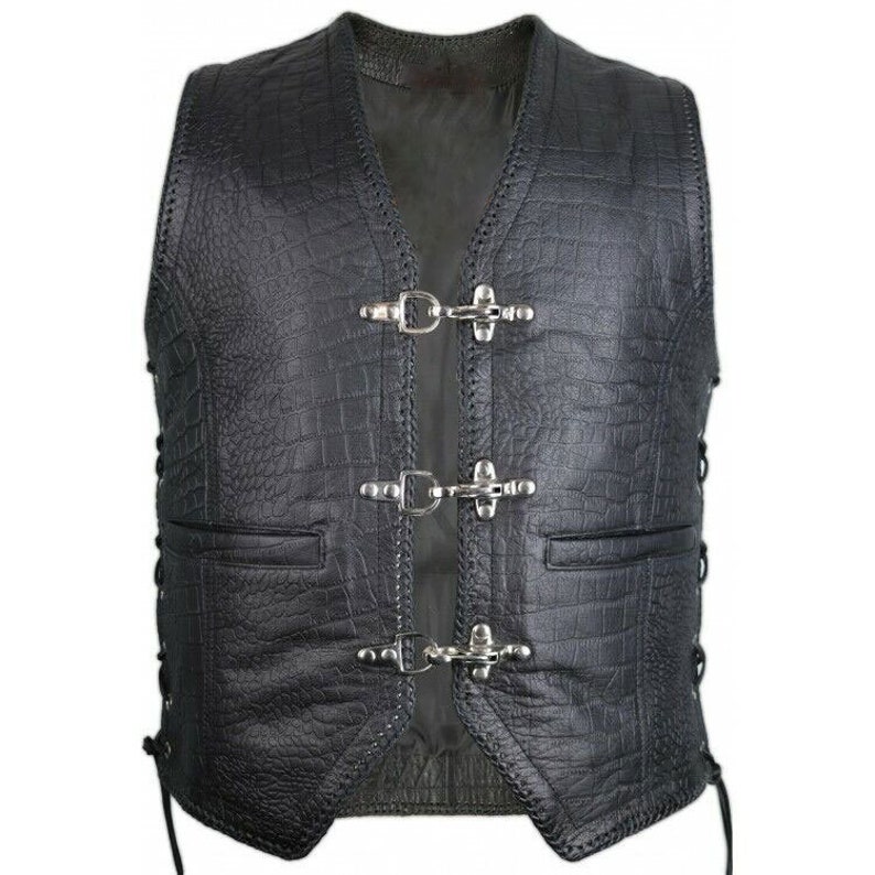 Men's Western Crocodile Embossed Leather Vest: Biker Motorcycle Rider ...