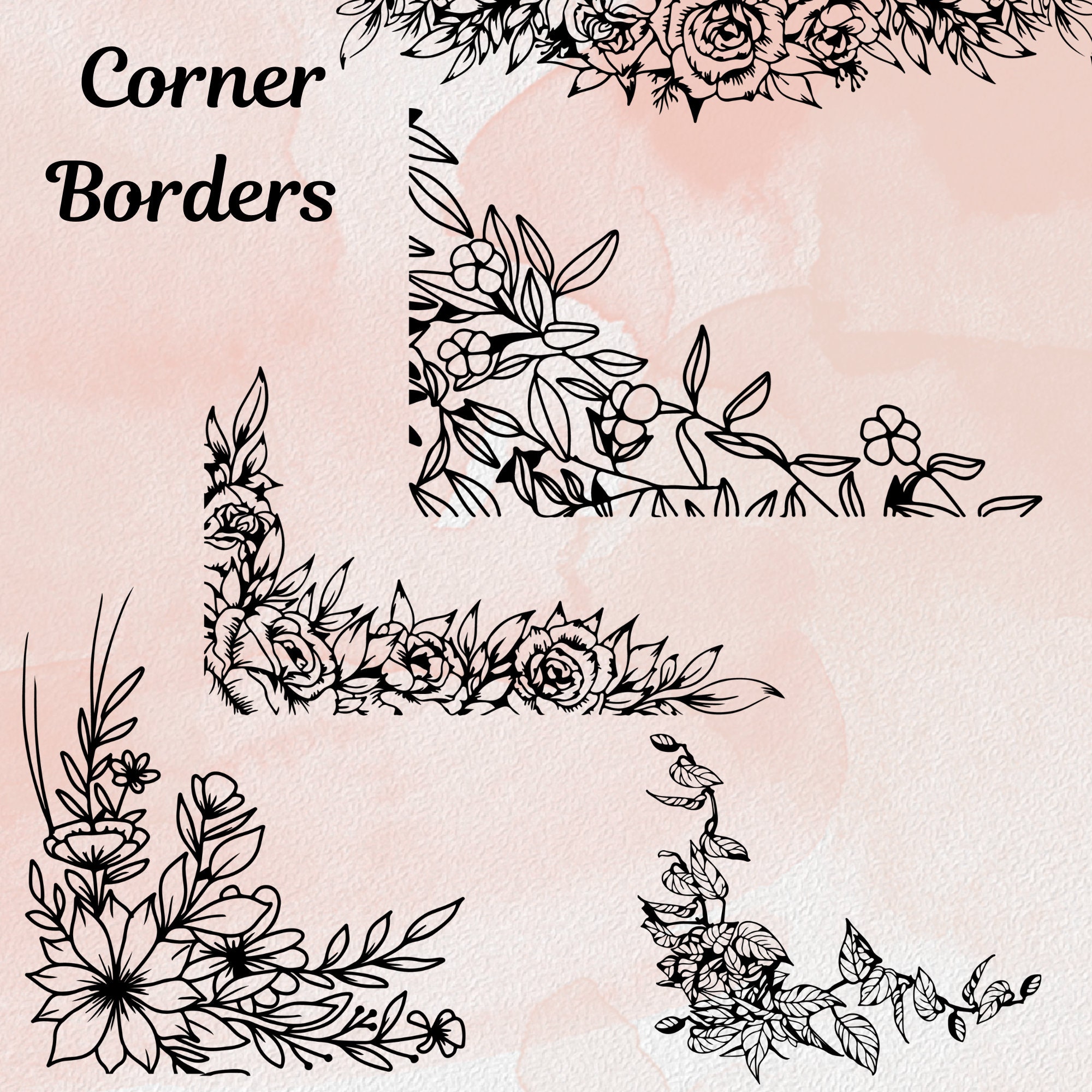 Flower Corner Svg Bundle 23 Designs, Corner Border Svg, Floral Svg ...