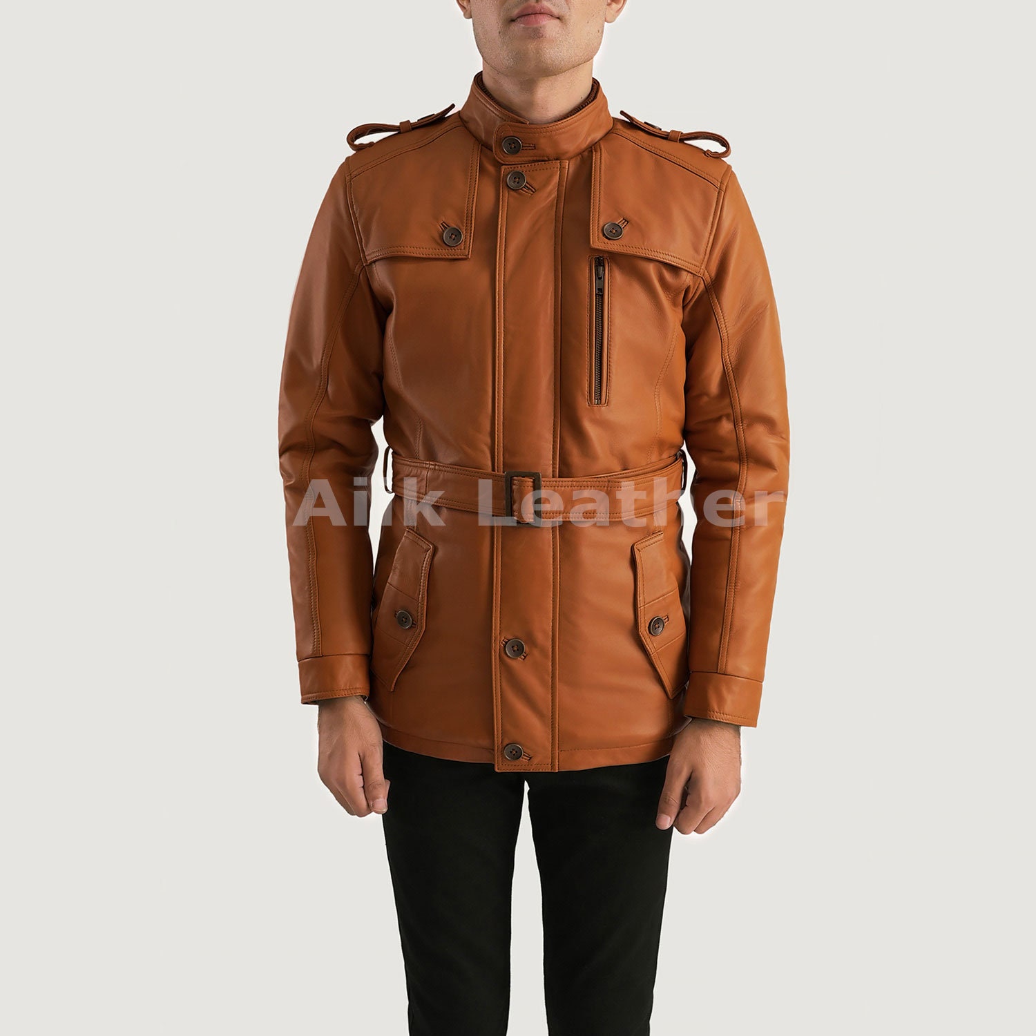 Hunter Tan Leather Jacket Multi Pockets Hunting Fishing Safari ...