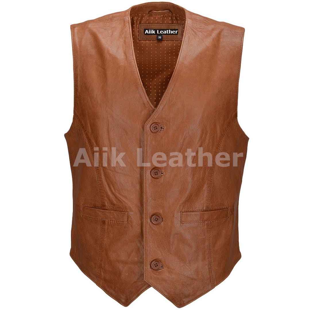 Genuine Leather Western Sleeveless Vest Brown Leather Men's Vests ...
