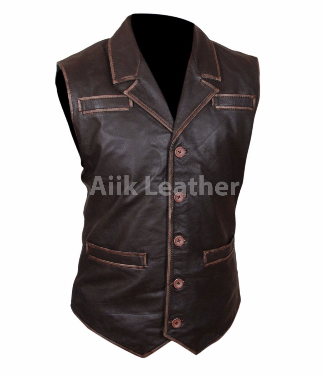 Leather Vest for Men, 100% Original Cow Leather Dark Brown Men's Vest ...