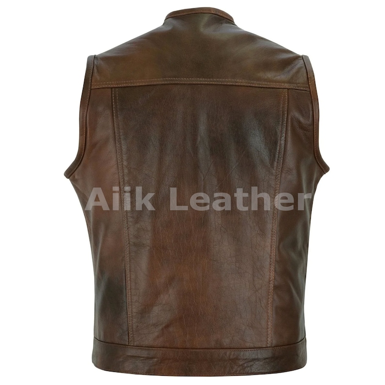 Collarless Sons of Anarchy Cut off Cowhide Leather Vest Biker ...
