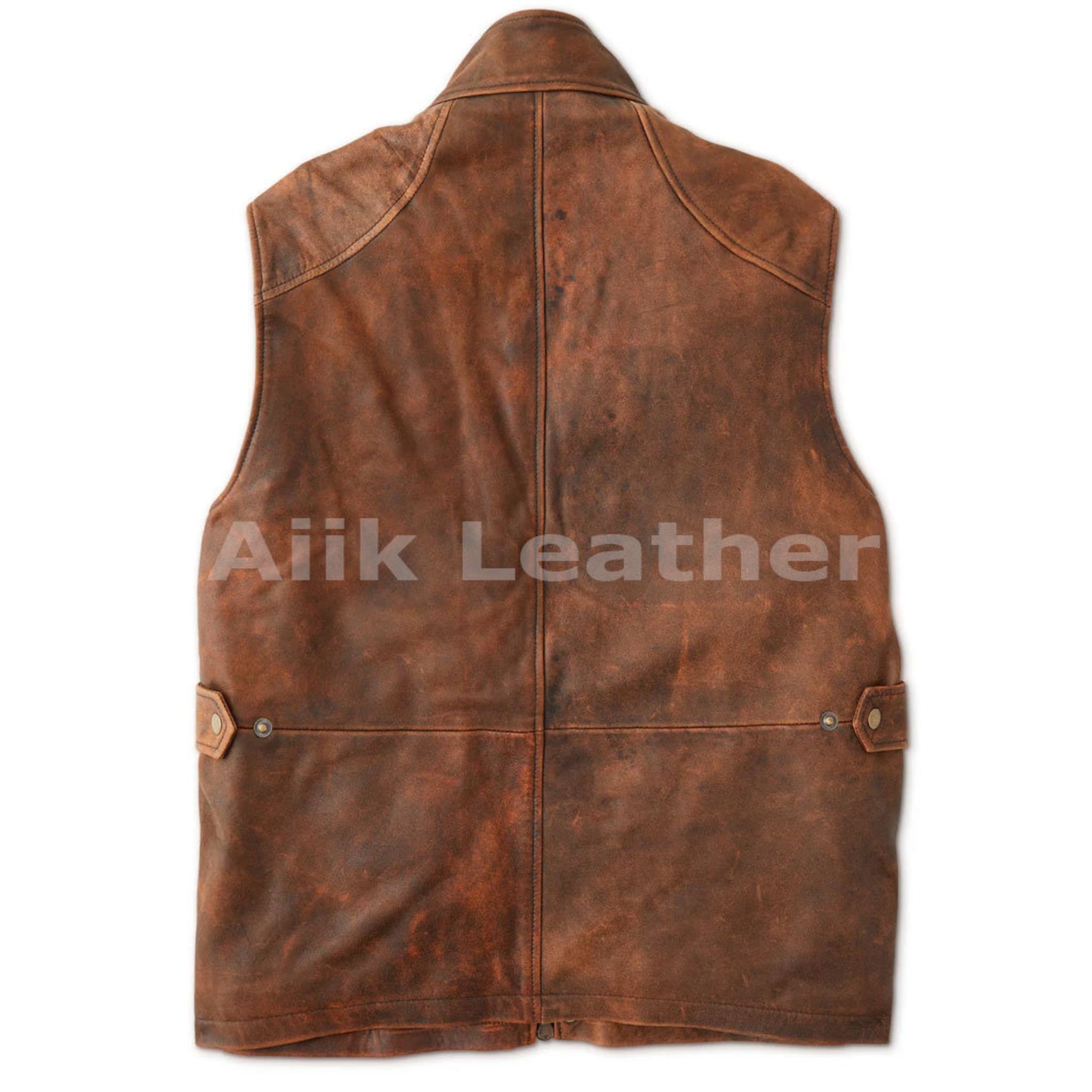 Men Vest Genuine Cowhide Leather Vest With Multi Pockets Fisherman ...