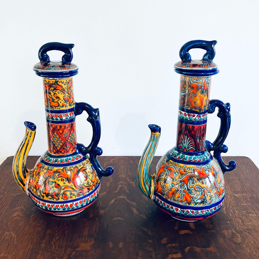 Rare Vintage Pair La Maga S Stefano C Sicilian Ceramic Jug Vase Unique ...