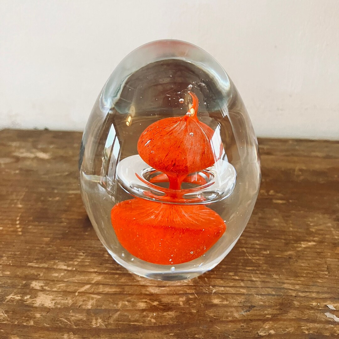 Vintage Egg-shaped Glass Paperweight Spiral Red Mushroom - Etsy