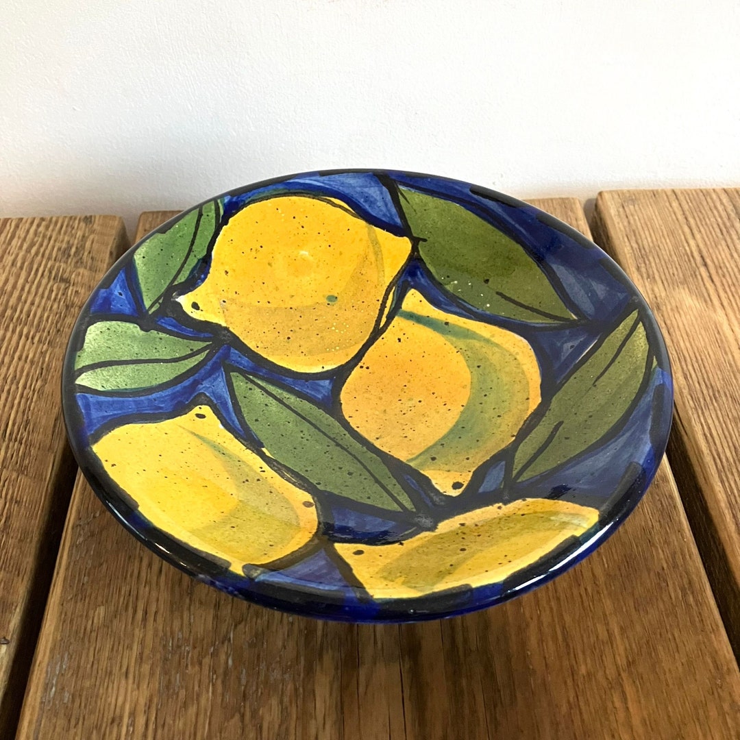 Vintage Hand Made Porches Portugal Pottery Decorative Blue Lemon Bowl ...