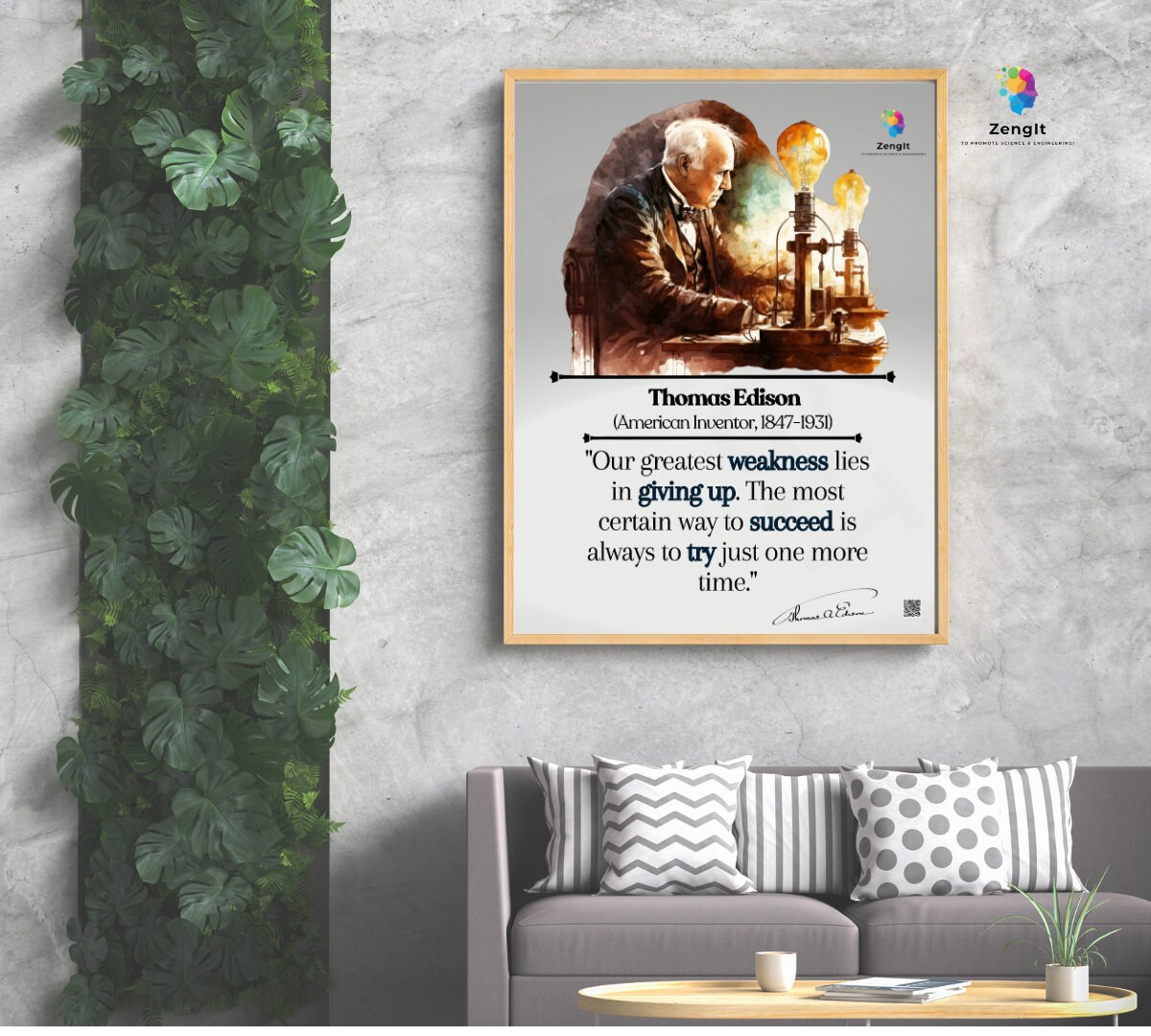 Thomas Edison Legacy: Portrait & Inspirational Quote Digital Print ...