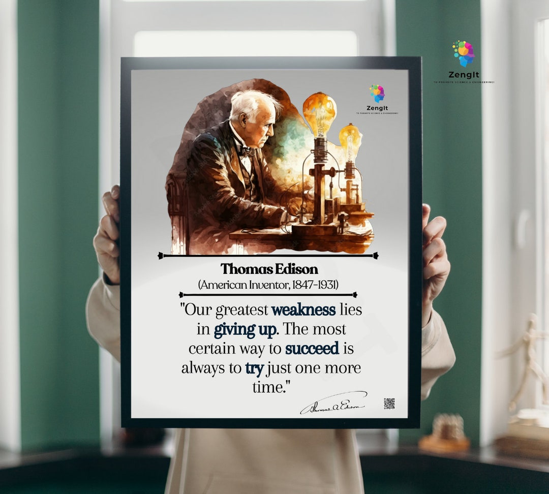 Thomas Edison Legacy: Portrait & Inspirational Quote Digital Print ...