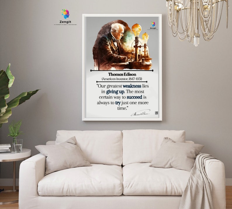 Thomas Edison Legacy: Portrait & Inspirational Quote Digital Print ...
