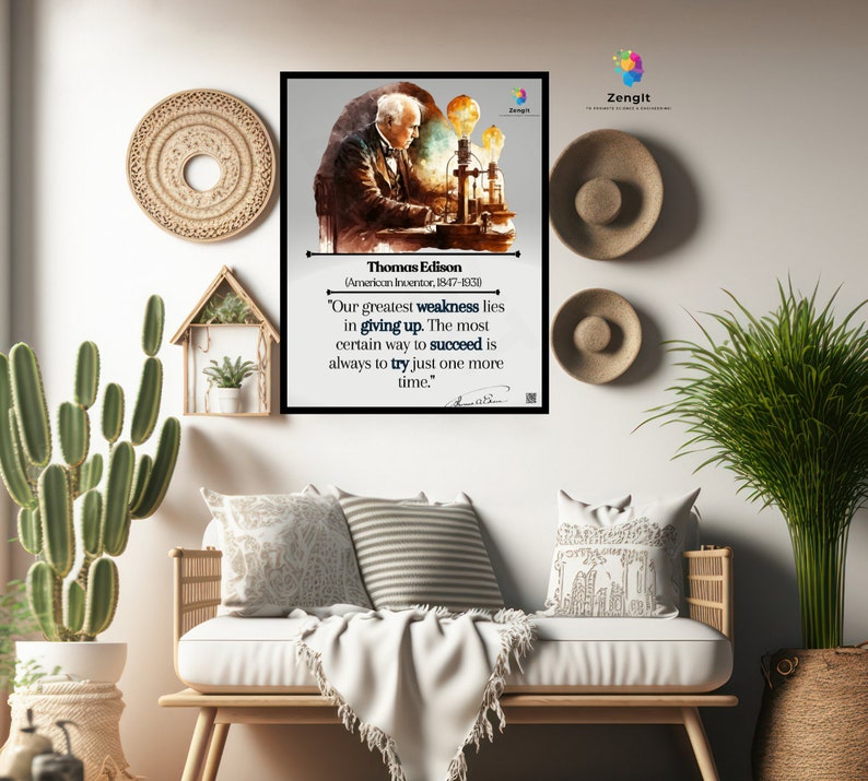 Thomas Edison Legacy: Portrait & Inspirational Quote Digital Print ...