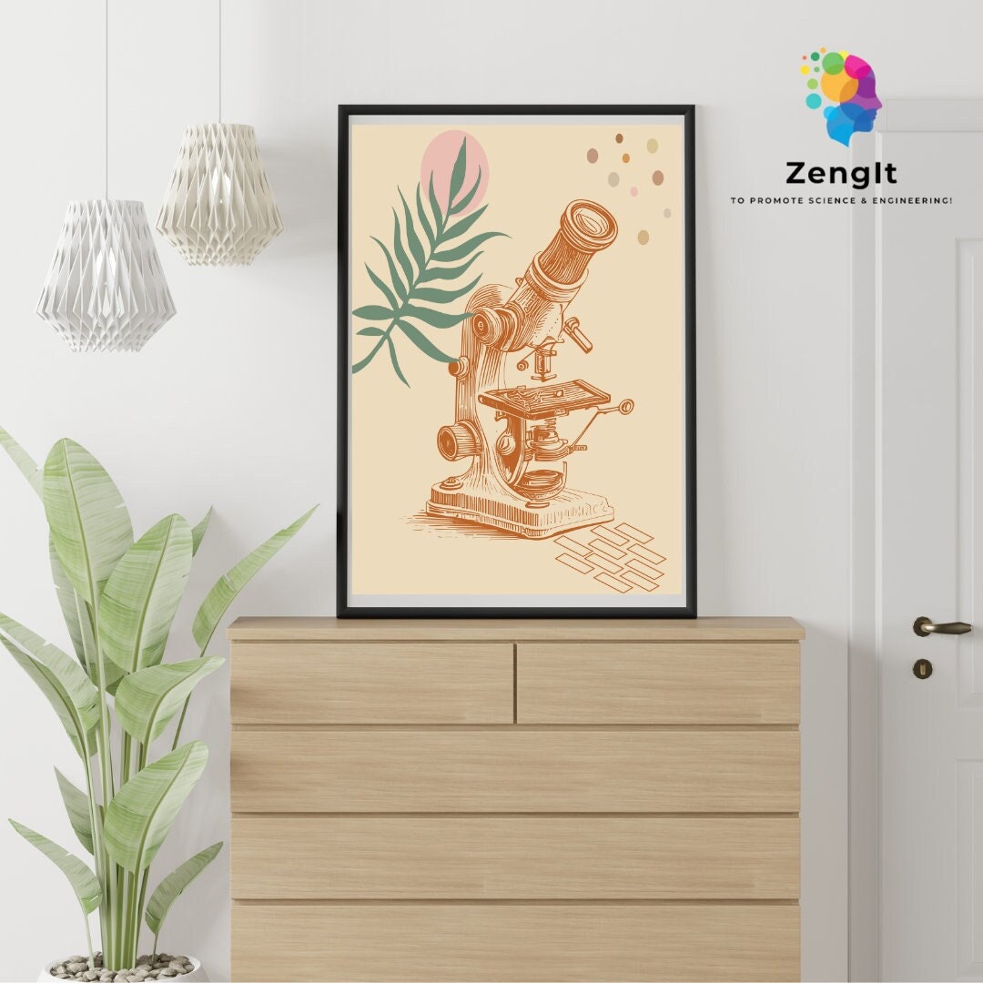 Microscope Wall Art Print, Science Art, Biology Art, Medical Decor ...