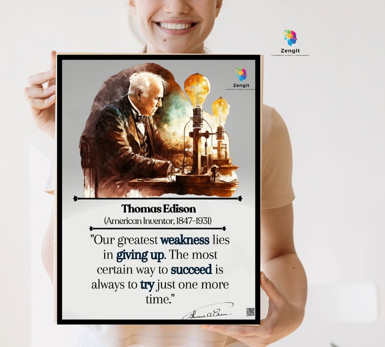Thomas Edison Legacy: Portrait & Inspirational Quote Digital Print ...
