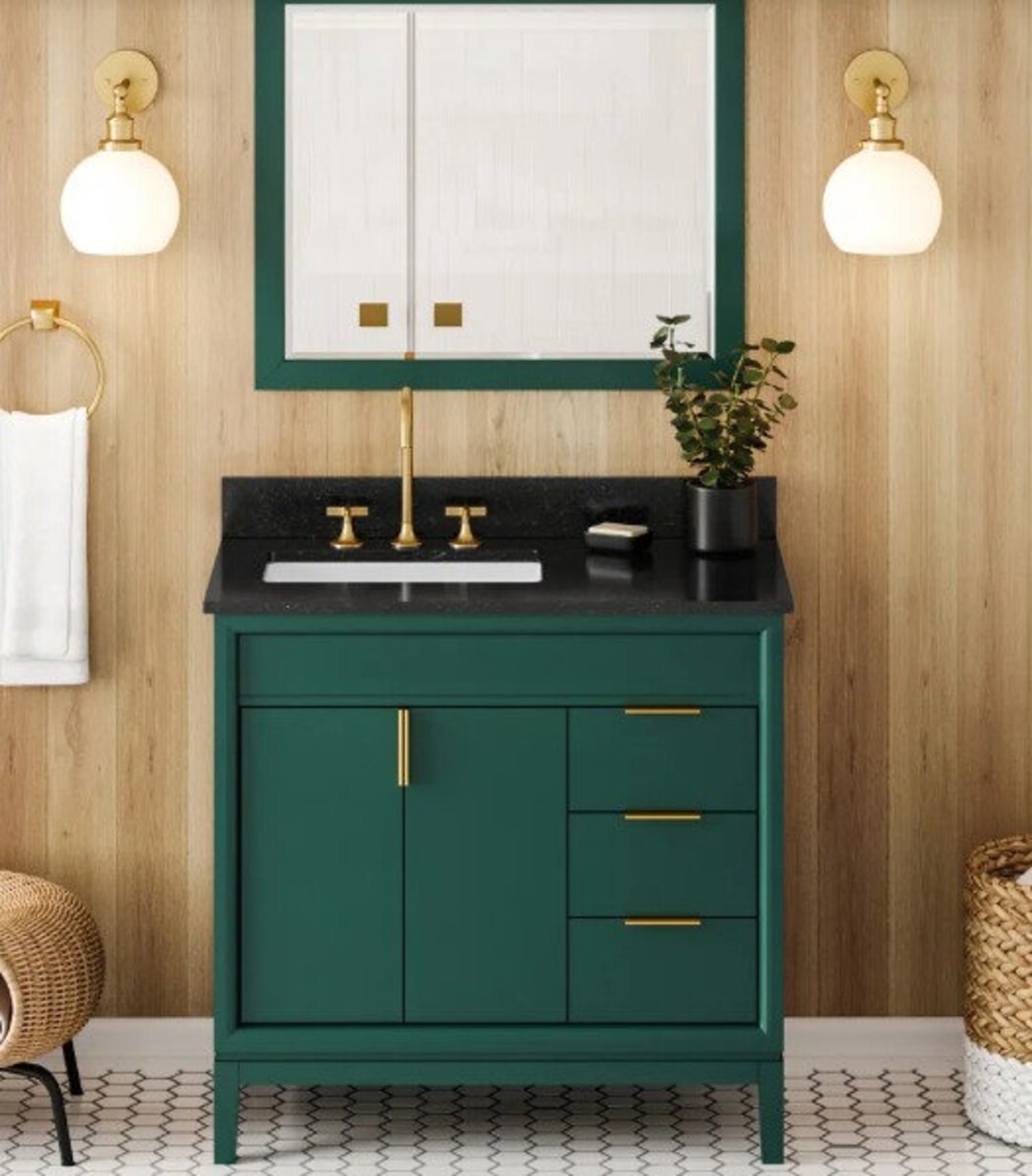 36 Forest Green Theodora Vanity Left Offset & Multiple - Etsy