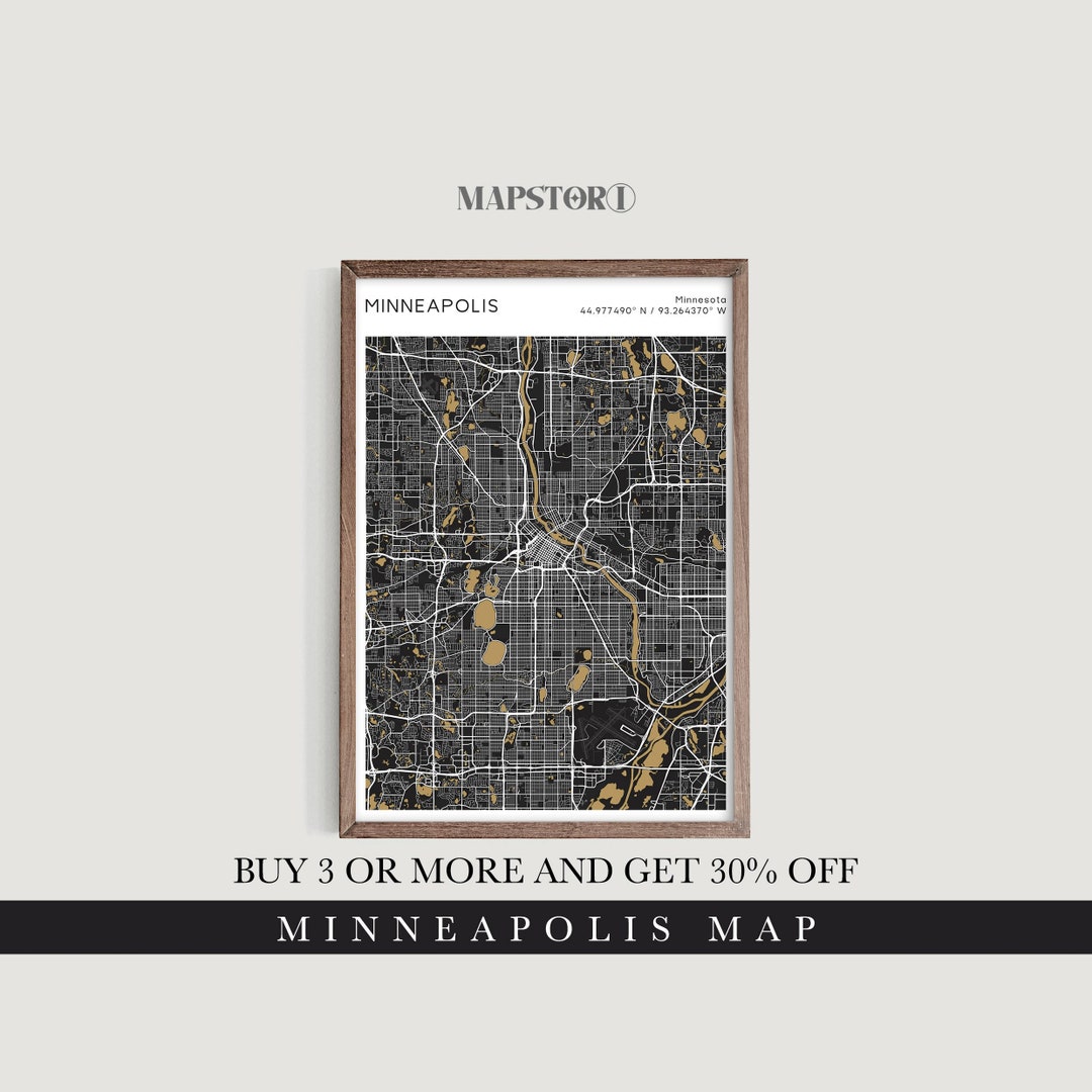 Minneapolis City Map, Minnesota Printable Map, Instant Download, Modern ...