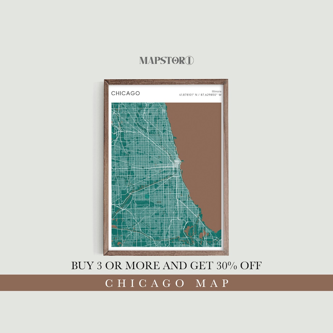 Chicago City Map Print, Chicago Map Poster, Wall Art Decor, City Map ...