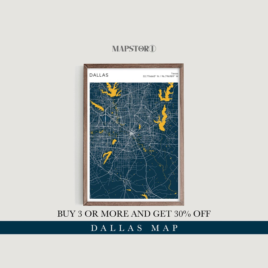 Dallas City Map Texas Printable Map USA City Map Modern Map - Etsy