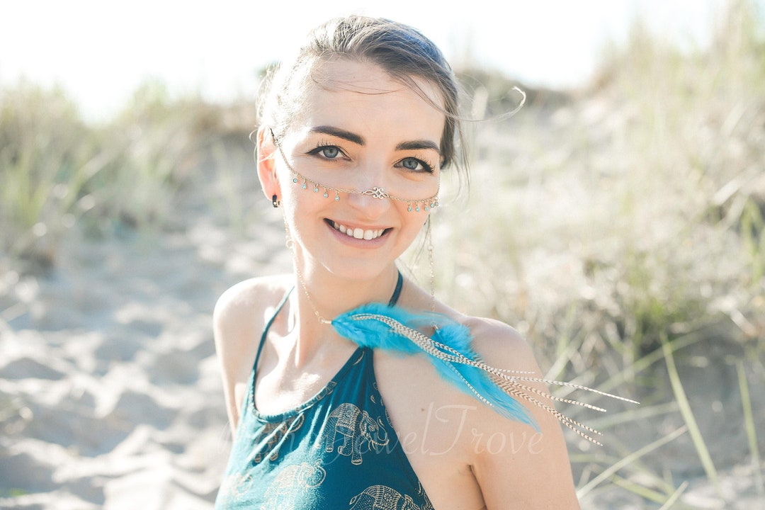 Feather Face Chain, Face Chain Mask, Face Chain Jewelry, Face Jewelry ...