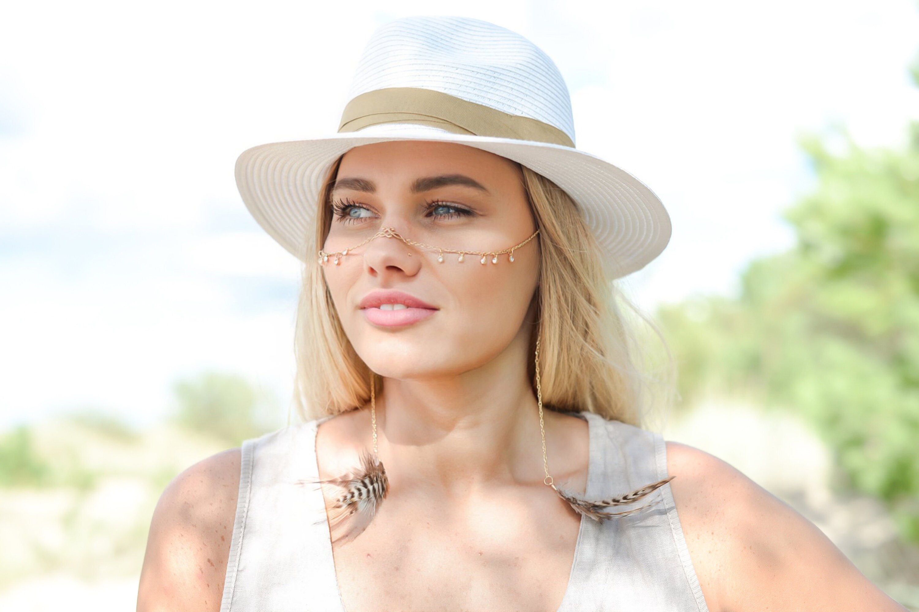 Feather Face Chain, Face Chain Mask, Face Chain Jewelry, Face Jewelry ...