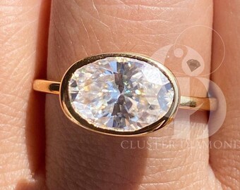 East West Oval Cut Diamond Engagement Bezel Ring Ring, 2.50 CT Oval ...