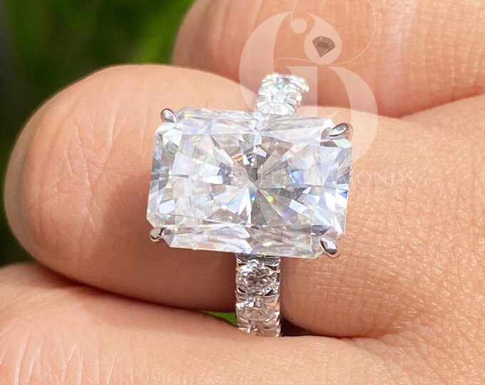 10.00 CT Big Radiant Cut Moissanite Engagement Ring Side Round Accent ...