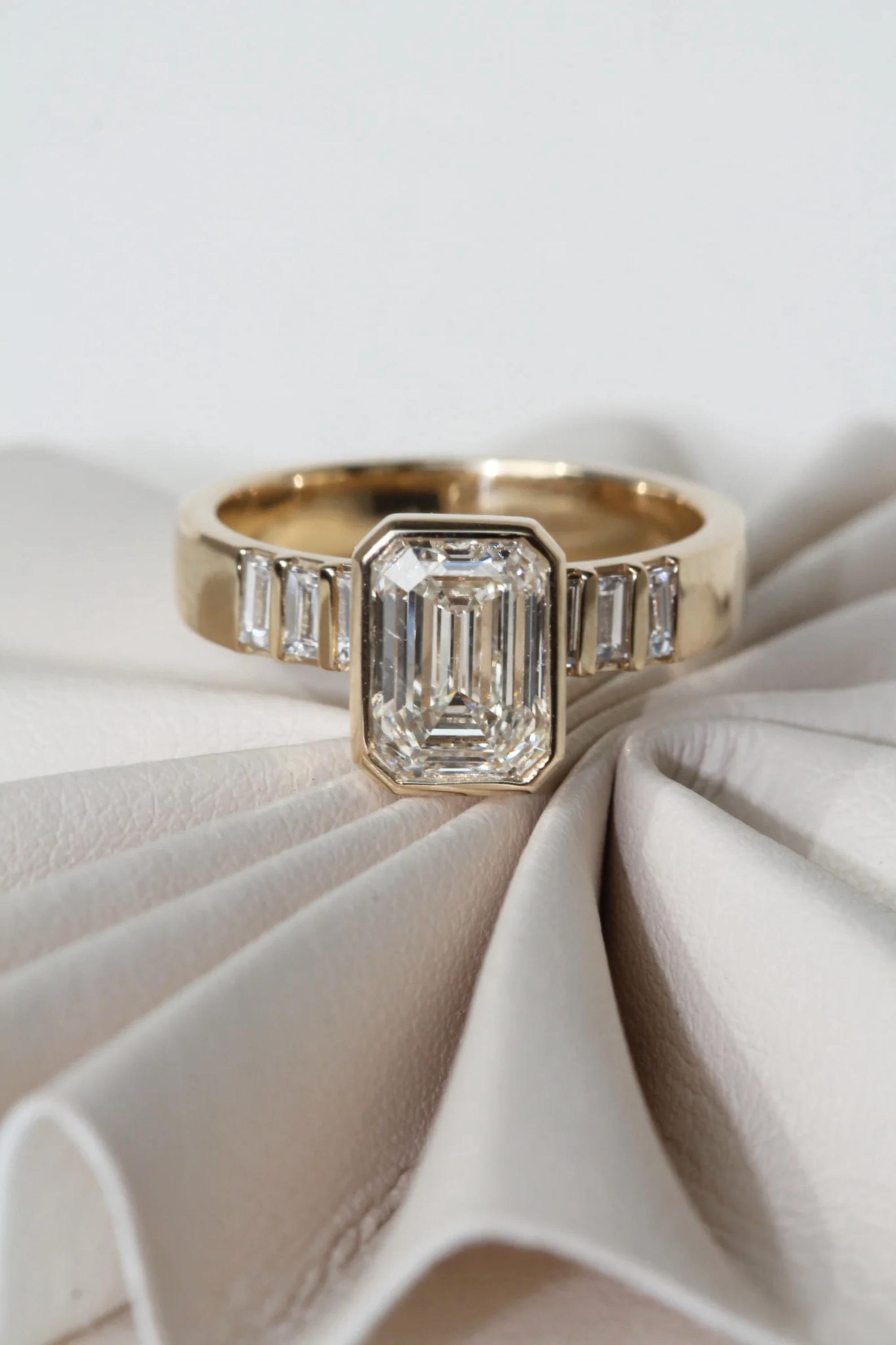 3CT Emerald Cut Bezel Set Engagement Ring, Emerald Cut Moissanite Ring ...