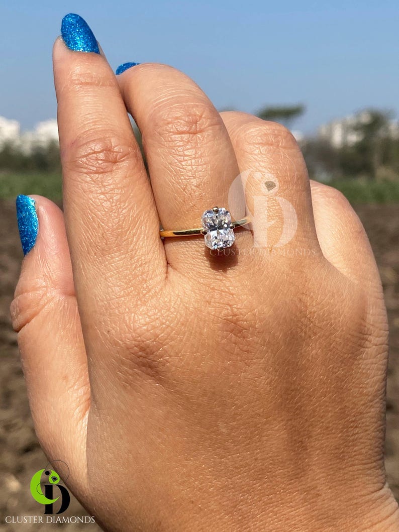 2 CT Radiant Cut Moissanite Engagement Ring, Solitaire Compass Prong ...