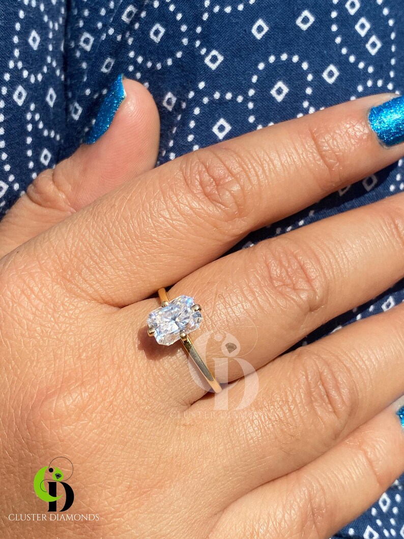 2 CT Radiant Cut Moissanite Engagement Ring, Solitaire Compass Prong ...