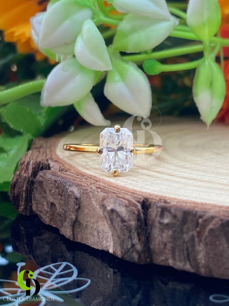 2 CT Radiant Cut Moissanite Engagement Ring, Solitaire Compass Prong ...