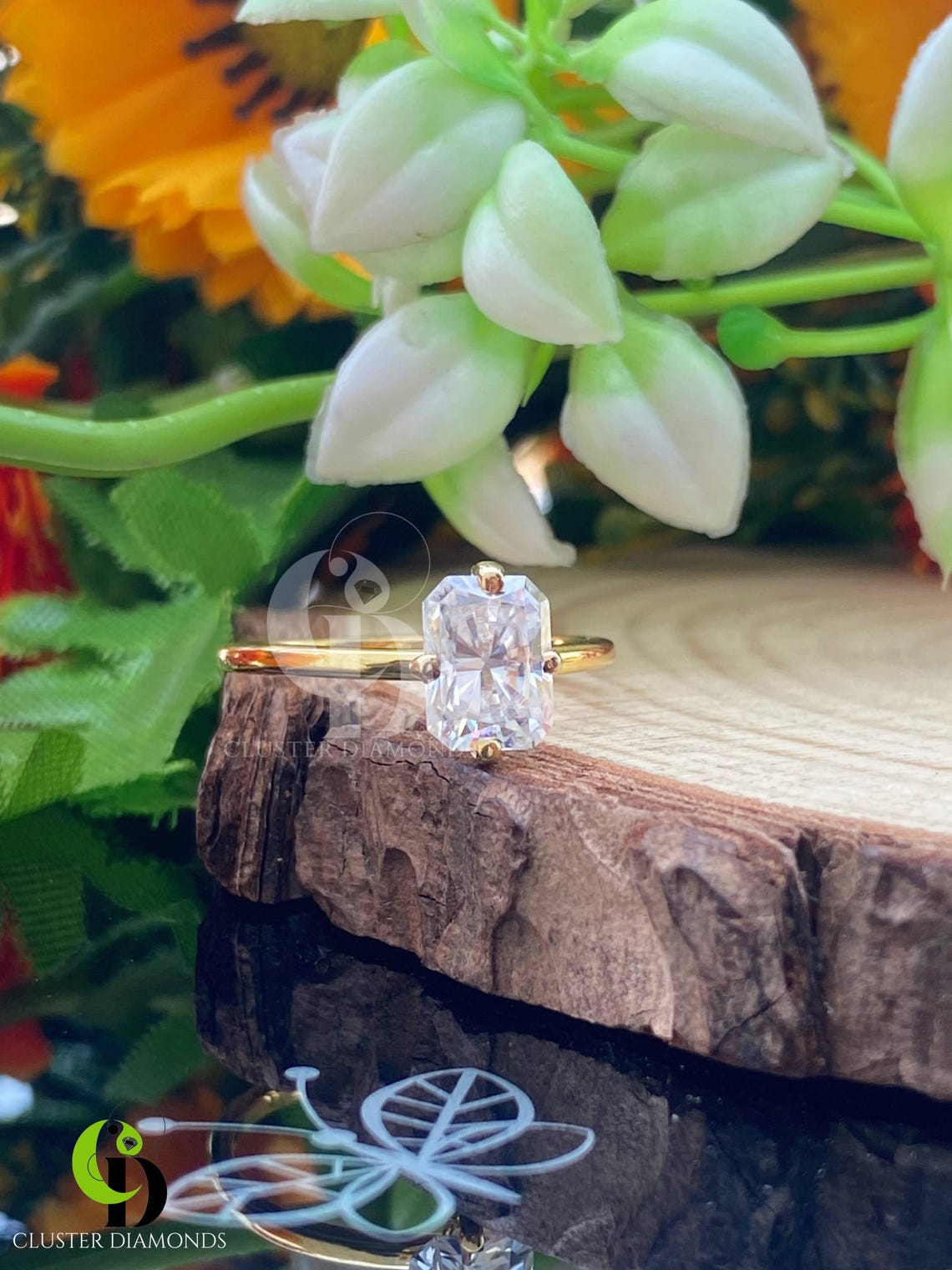 2 CT Radiant Cut Moissanite Engagement Ring, Solitaire Compass Prong ...