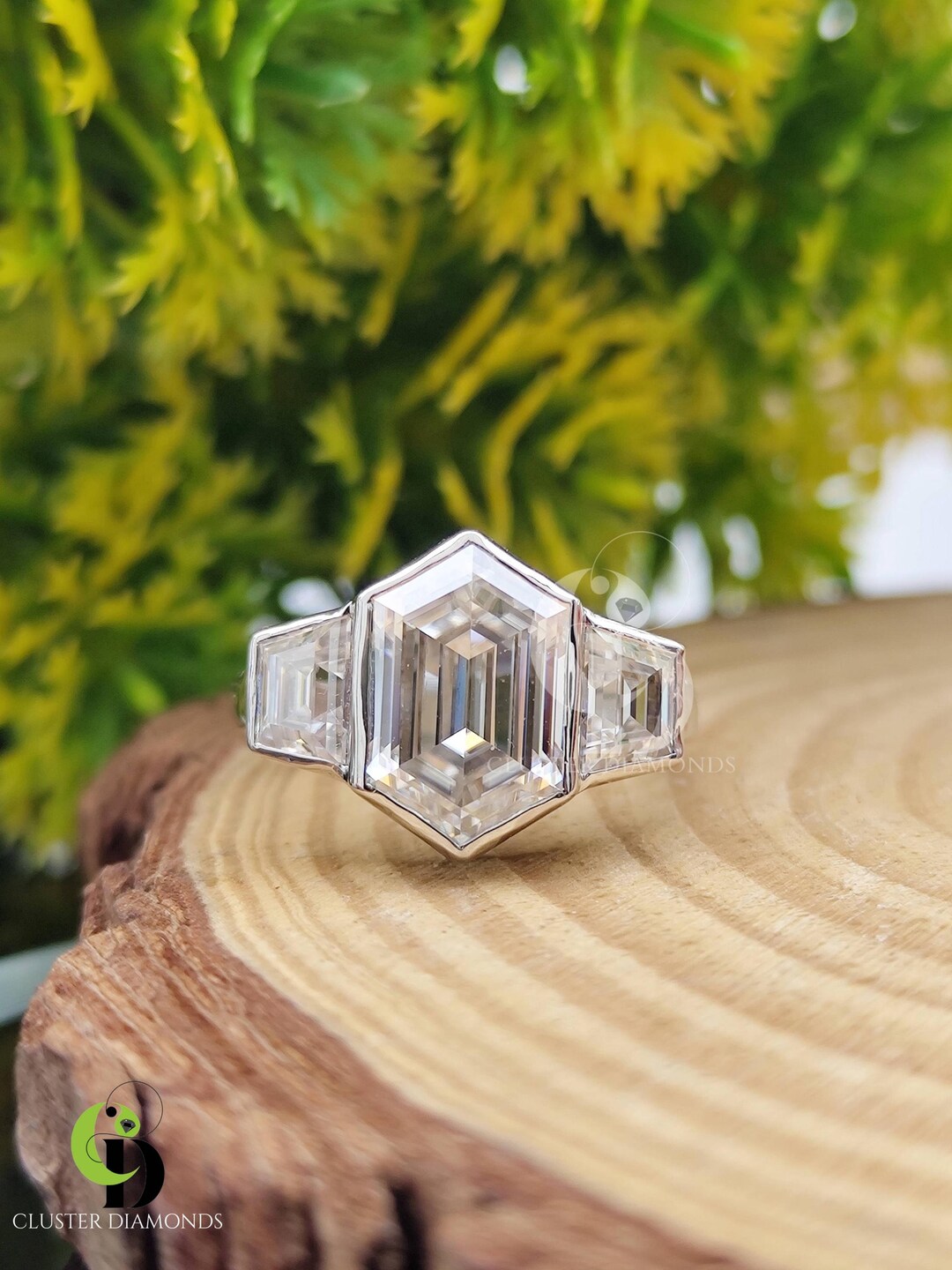 4 CT Bevel Set Hexagon Cut Moissanite Engagement Ring, 14K White Gold ...