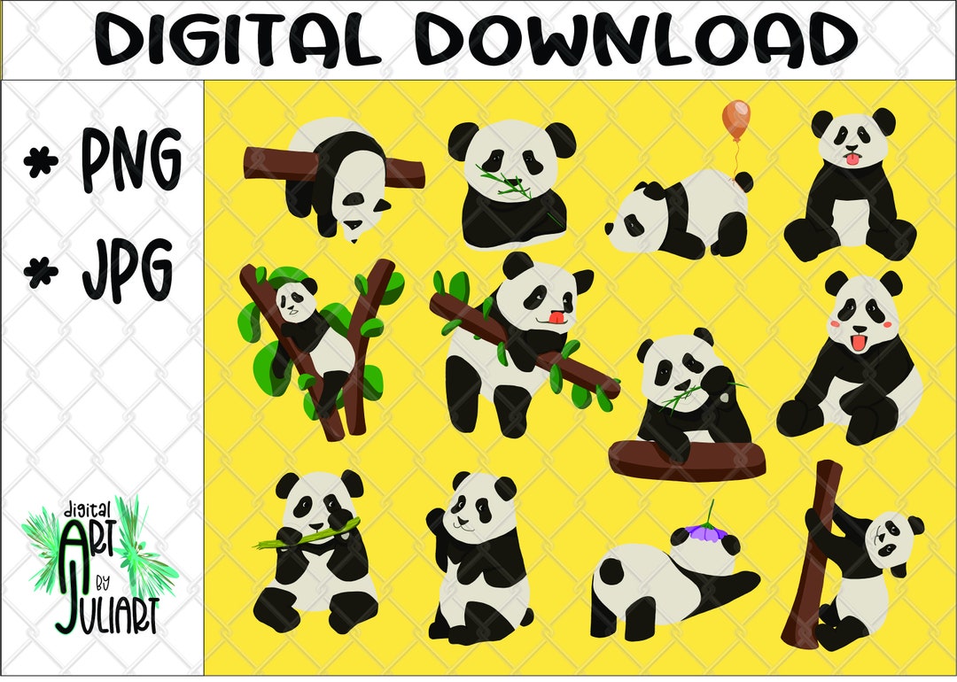 Panda Bundle Clipart. Digital Panda Drawing. Panda Illustration Panda ...