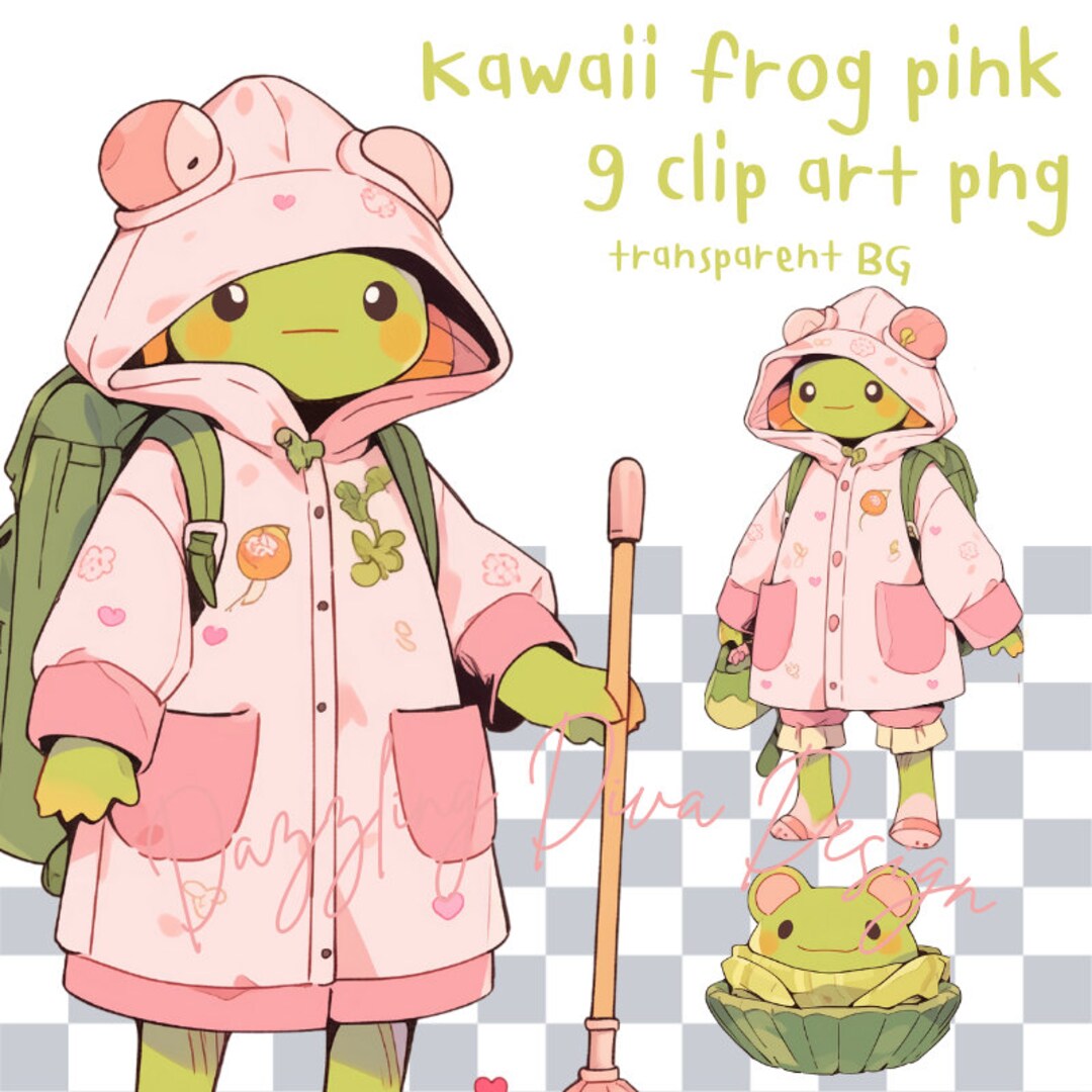 Pink Frog Kawaii Clip Art - Etsy
