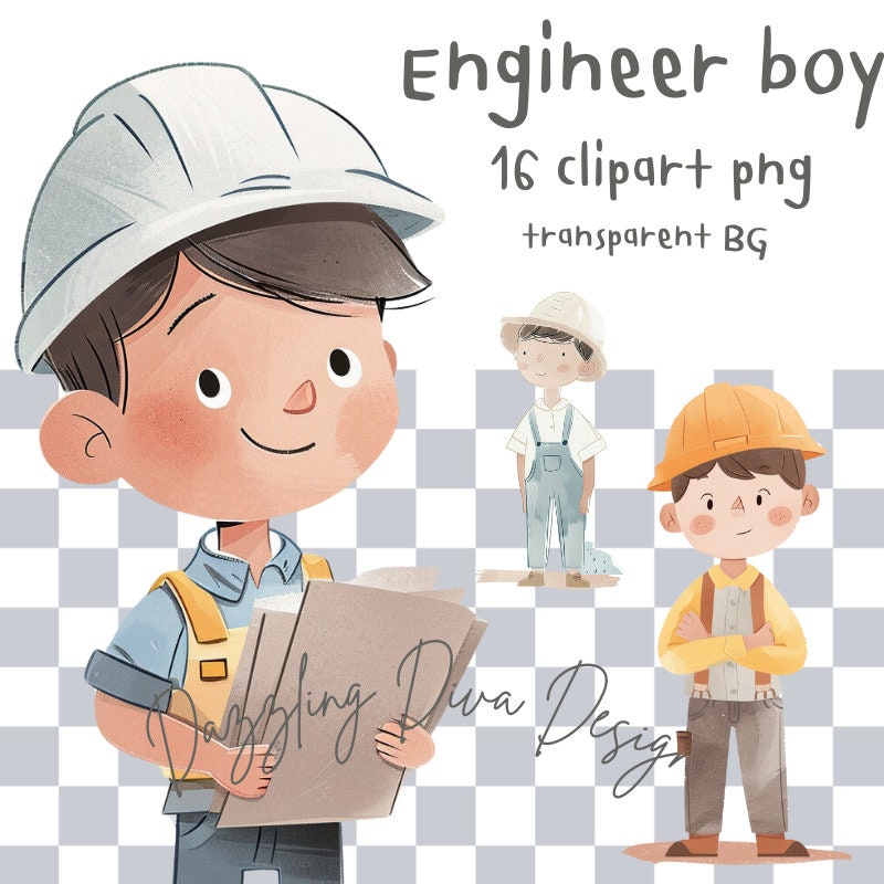 Engineer Boy Vector Illustration - Etsy