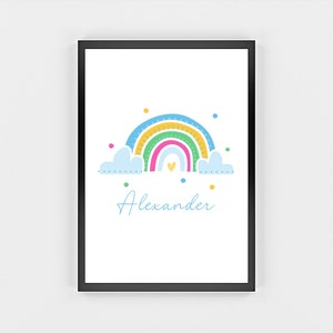 Personalised Rainbow Nursery Print, Custom Baby Name Print, Nursery ...