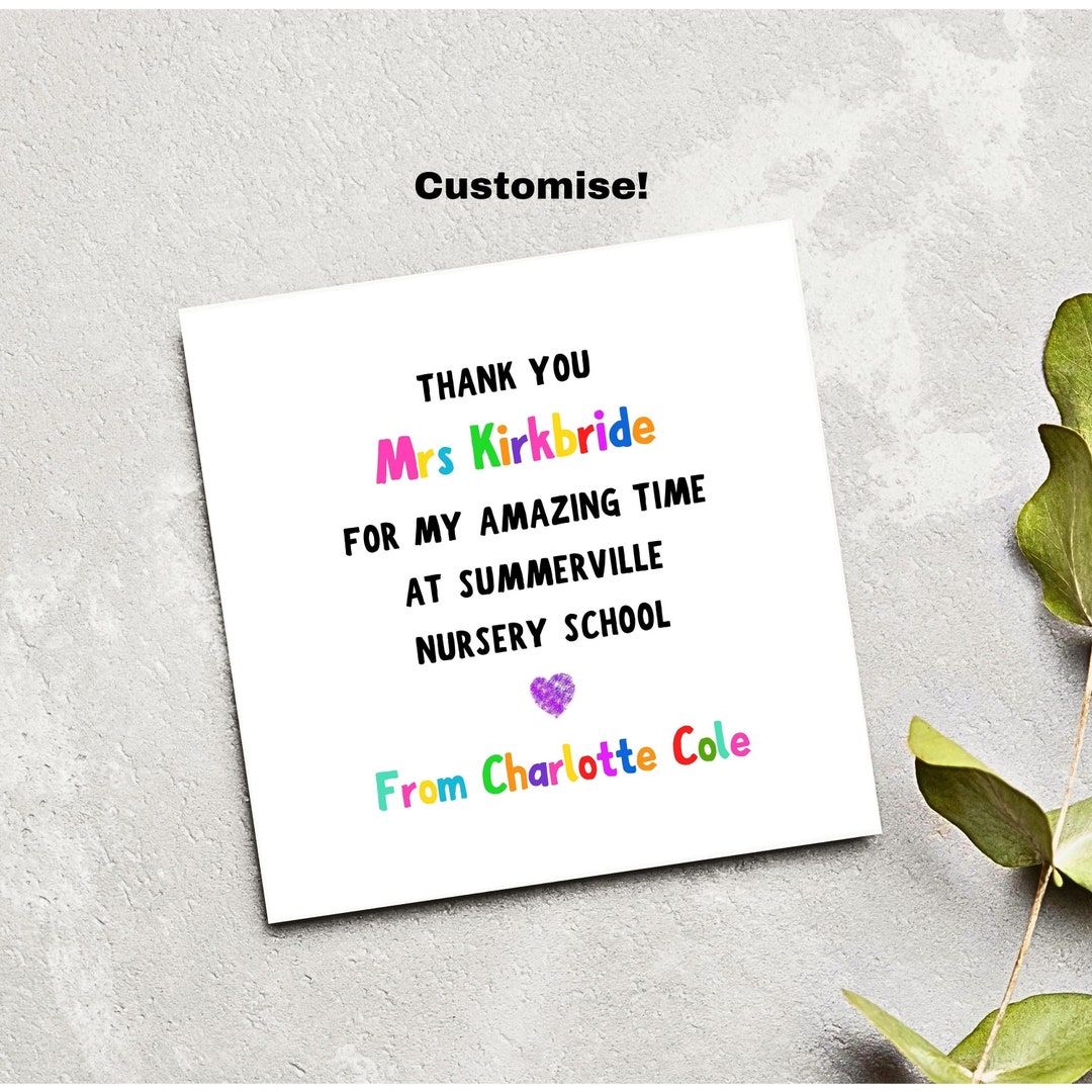 Personalised Thank You Card for Class Teacher, Teacher Appreciation ...