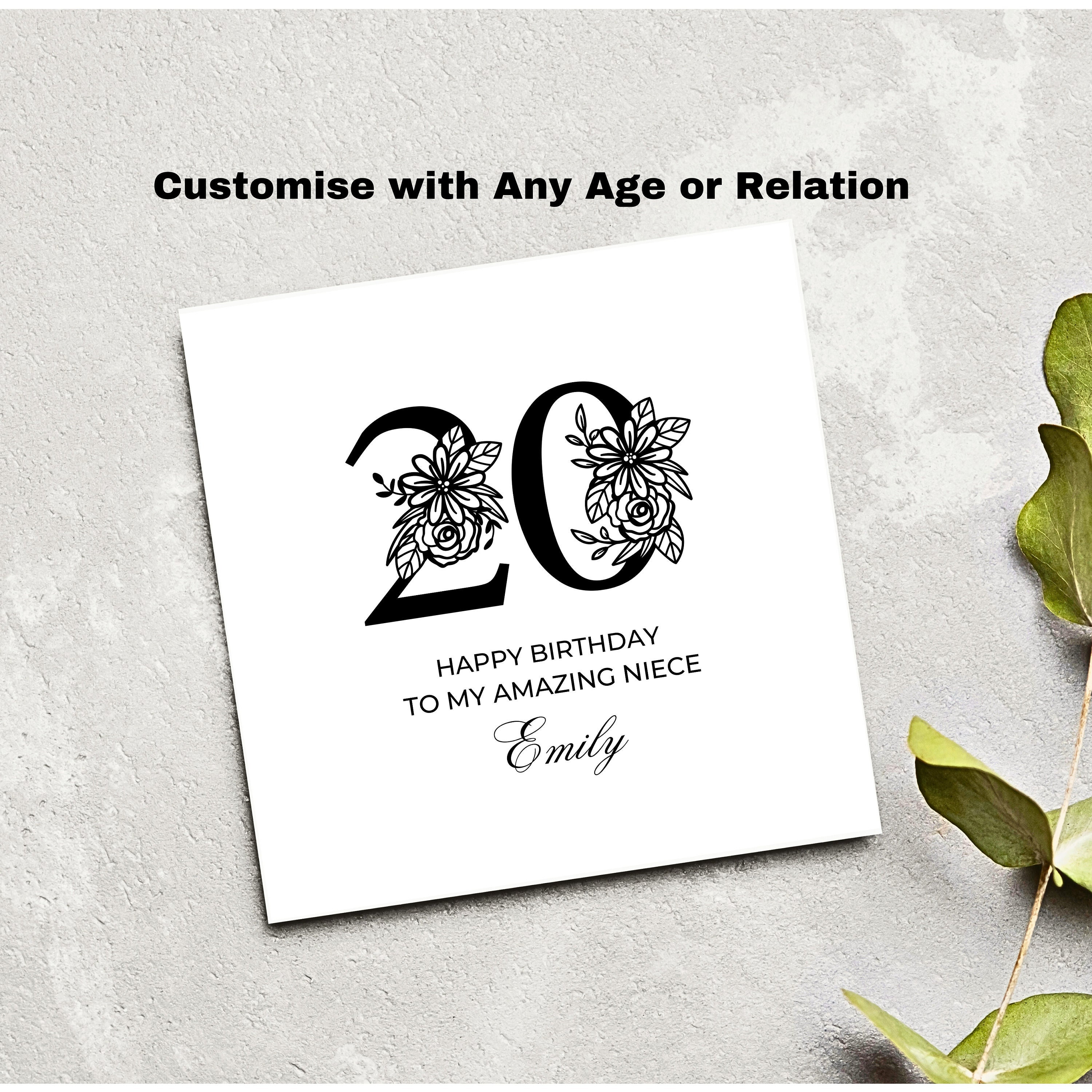 20th Birthday Card Floral Age Card for 20 Year Old, 20 Birthday Card ...