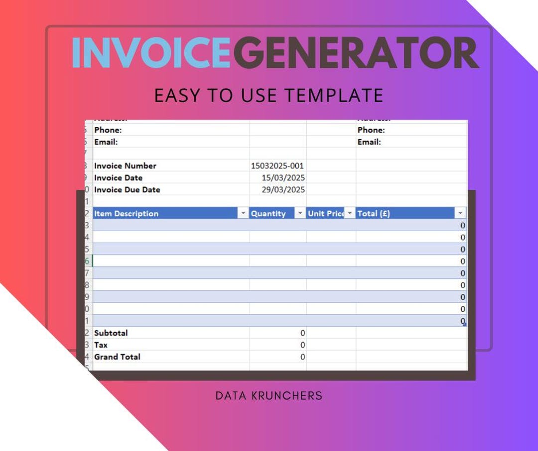 Invoice Generator Excel Template | Auto Calculations | Small Business ...
