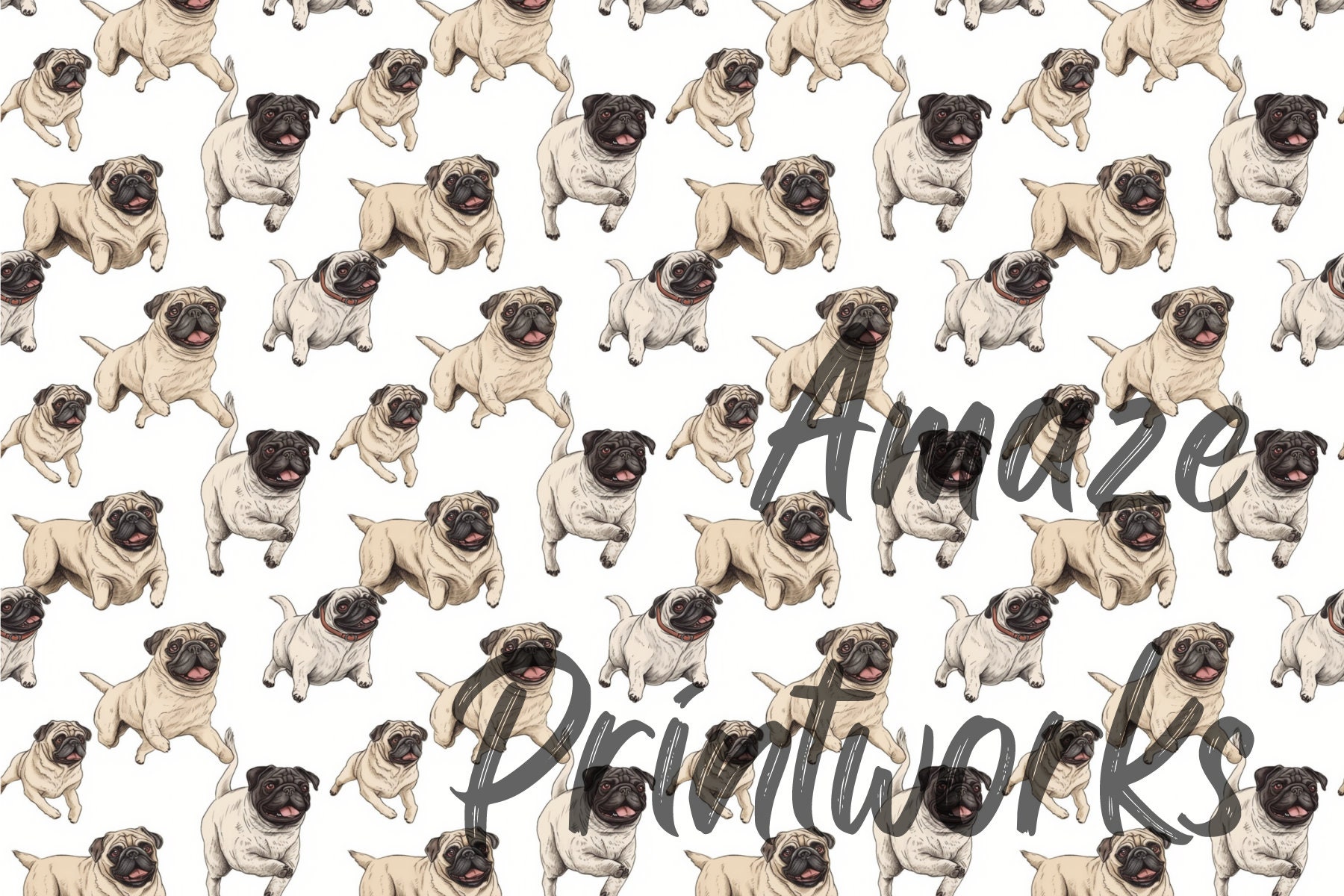 Pugs Digital Paper - Different Styles and Colors - 8 Designs - 12in X ...