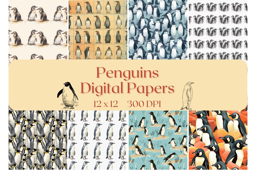 Penguins Digital Paper - Seamless! - Different Styles and Colors - 8 ...