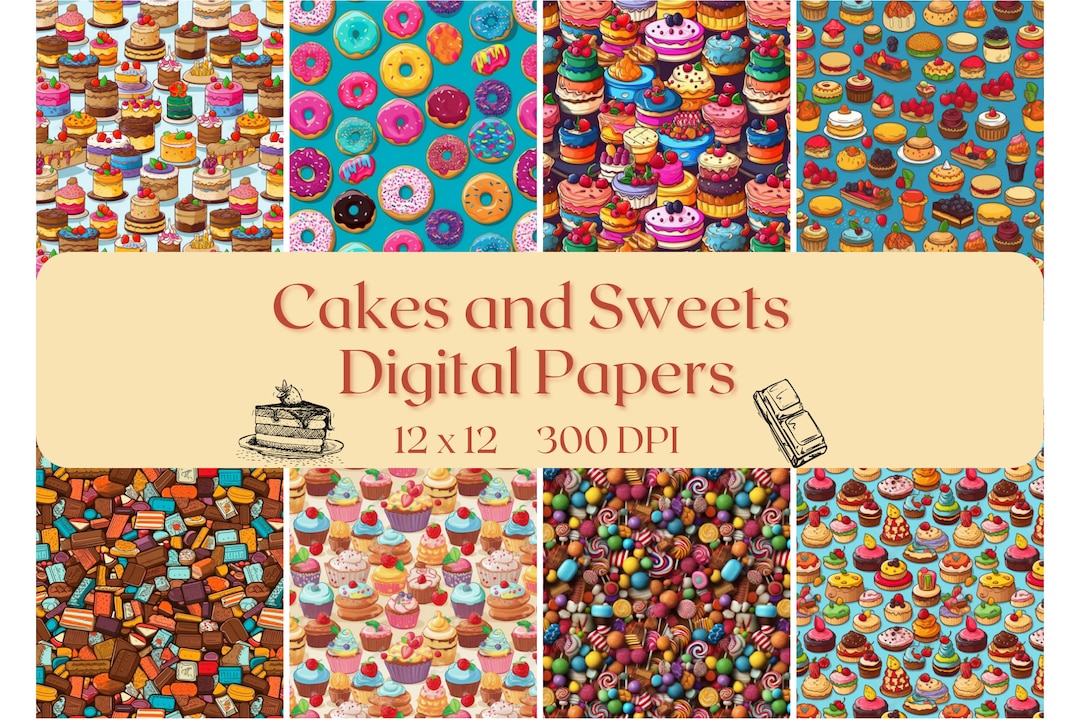 Cakes and Sweets Digital Paper - Seamless! -different Styles and Colors ...