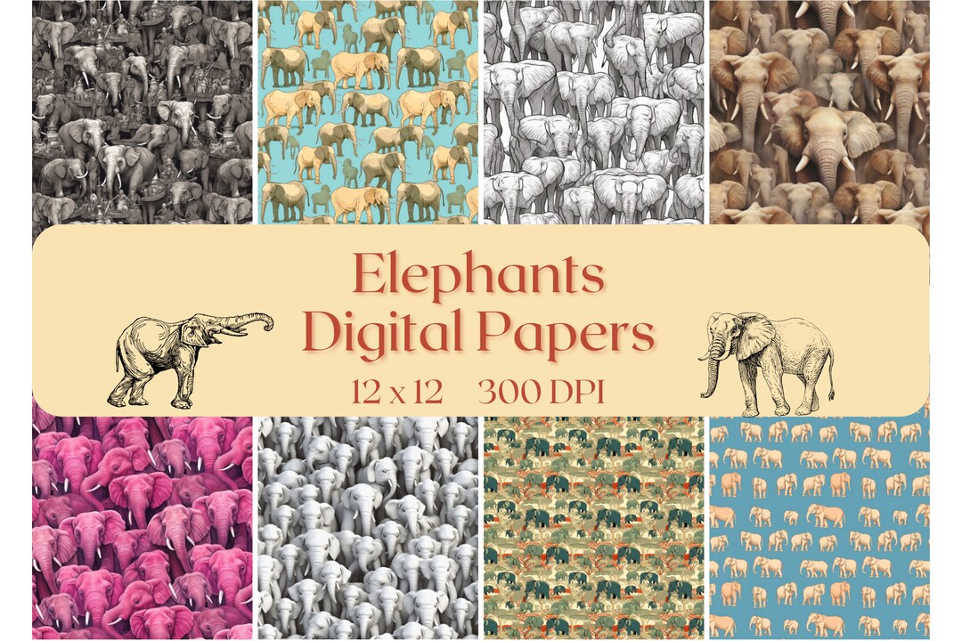 Elephants Digital Paper - Seamless! - Different Styles and Colors - 8 ...